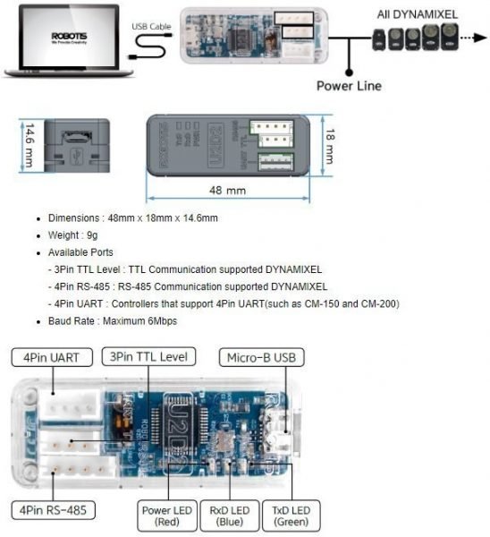 DYNAMIXEL U2D2 - control and to operate the DYNAMIXEL servo - Robot R Us