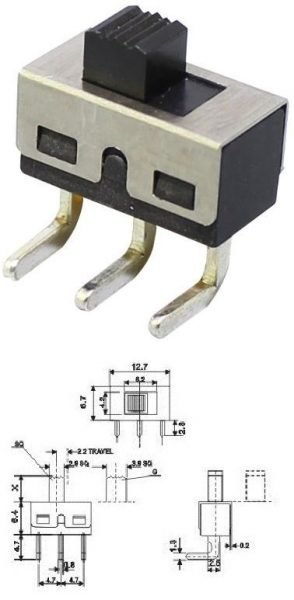 SS-12D06 3A 250VAC SPDT Slide Switch with right angle pin - Robot R Us